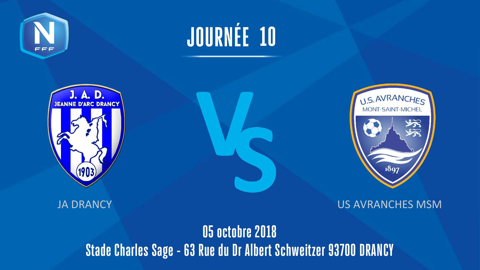 NATIONAL J10 : JA DRANCY - US AVRANCHES - JEANNE D'ARC DE DRANCY