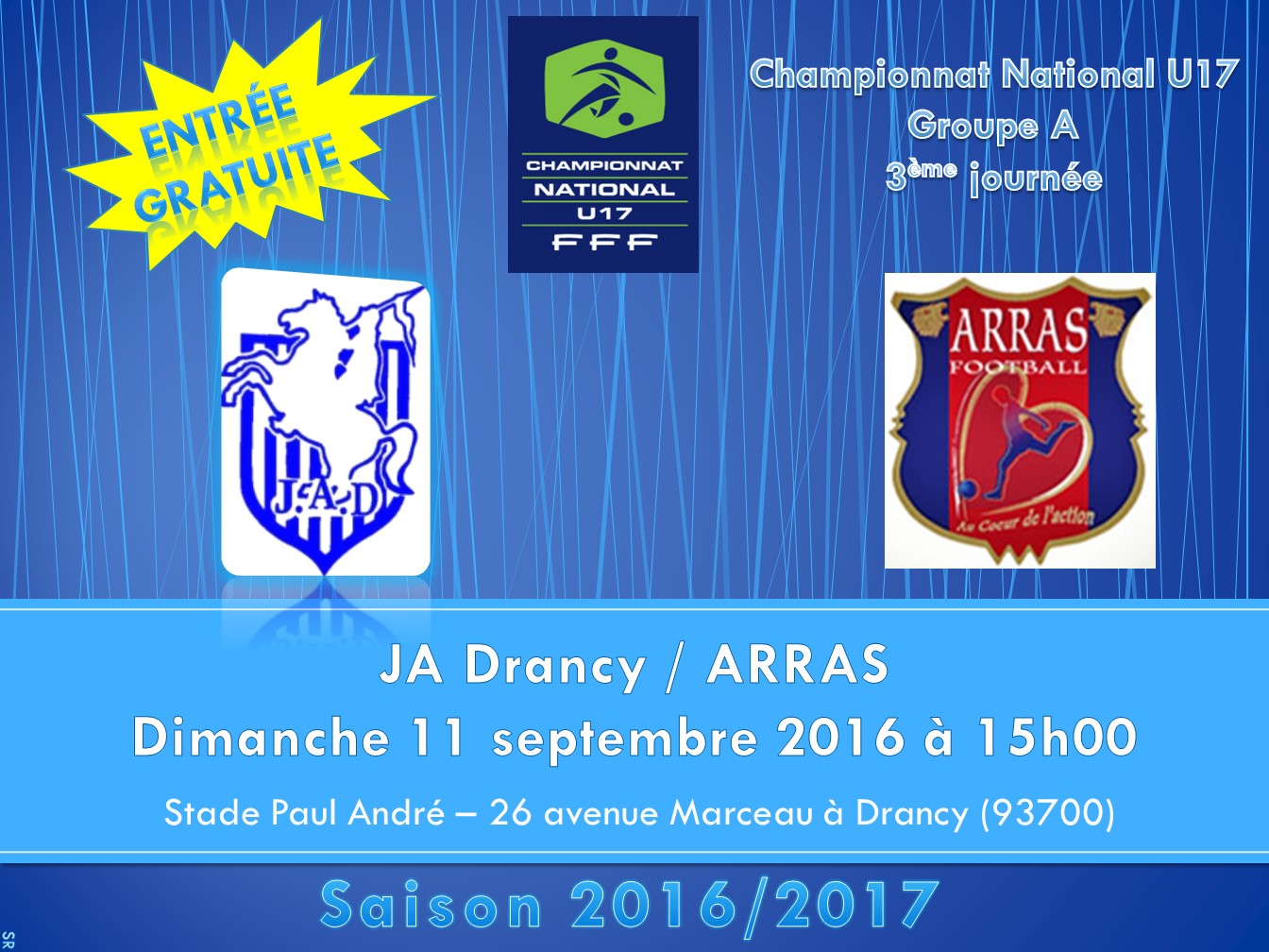 17 ans NATIONAUX : JA DRANCY - ARRAS - JEANNE D'ARC DE DRANCY